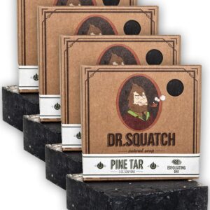 Dr. Squatch Pine Tar Soap 4-Pack Bundle – Bar Soap for Men with Natural Woodsy Scent and Skin Exfoliating Scrub – Handmade with Pine, Coconut, Olive Organic Oils in USA (4 Bar Set)