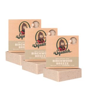 dr. squatch birchwood breeze 3 bar pack - cold processed soap made for men - medium grit - natural oils - refreshing clean woody scent - exfoliating