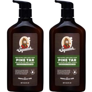 dr. squatch men's natural lotion non-greasy men's lotion - 24-hour moisturization hand and body lotion - made with shea butter, coconut oil, and vitamin e - pine tar (2 pack)