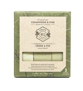 crate 61, handmade in canada, plant based cold process natural bar soap for face and body, with premium essential oils, eucalyptus & peppermint for men and women 3 pack (cedarwood pine)