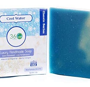 360Feel Men's Cool Water Cologne Soap -Large 5oz Organic Castile Handmade Soap bar -Bold Masculine fragrance- Pure Essential Oil Natural Soaps- Made in USA