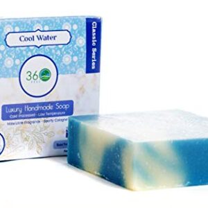 360Feel Men's Cool Water Cologne Soap -Large 5oz Organic Castile Handmade Soap bar -Bold Masculine fragrance- Pure Essential Oil Natural Soaps- Made in USA