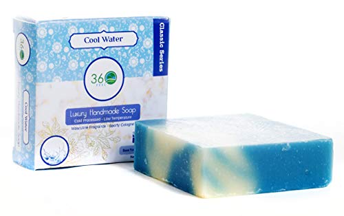 360Feel Men's Cool Water Cologne Soap -Large 5oz Organic Castile Handmade Soap bar -Bold Masculine fragrance- Pure Essential Oil Natural Soaps- Made in USA