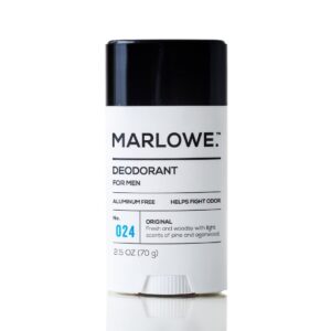 marlowe. no. 024 mens deodorant 2.5 oz, natural deodorant for men, aluminum free stick, made with coconut oil, shea butter & jojoba, only no-nonsense ingredients, fresh & woodsy scent