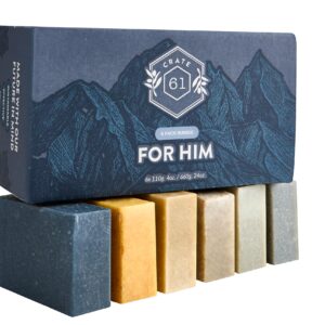 Crate 61, Handmade in Canada, Plant Based Cold Process Natural Bar Soap, With Premium Essential Oils, Dry Skin, Pack of 6 (For Him)