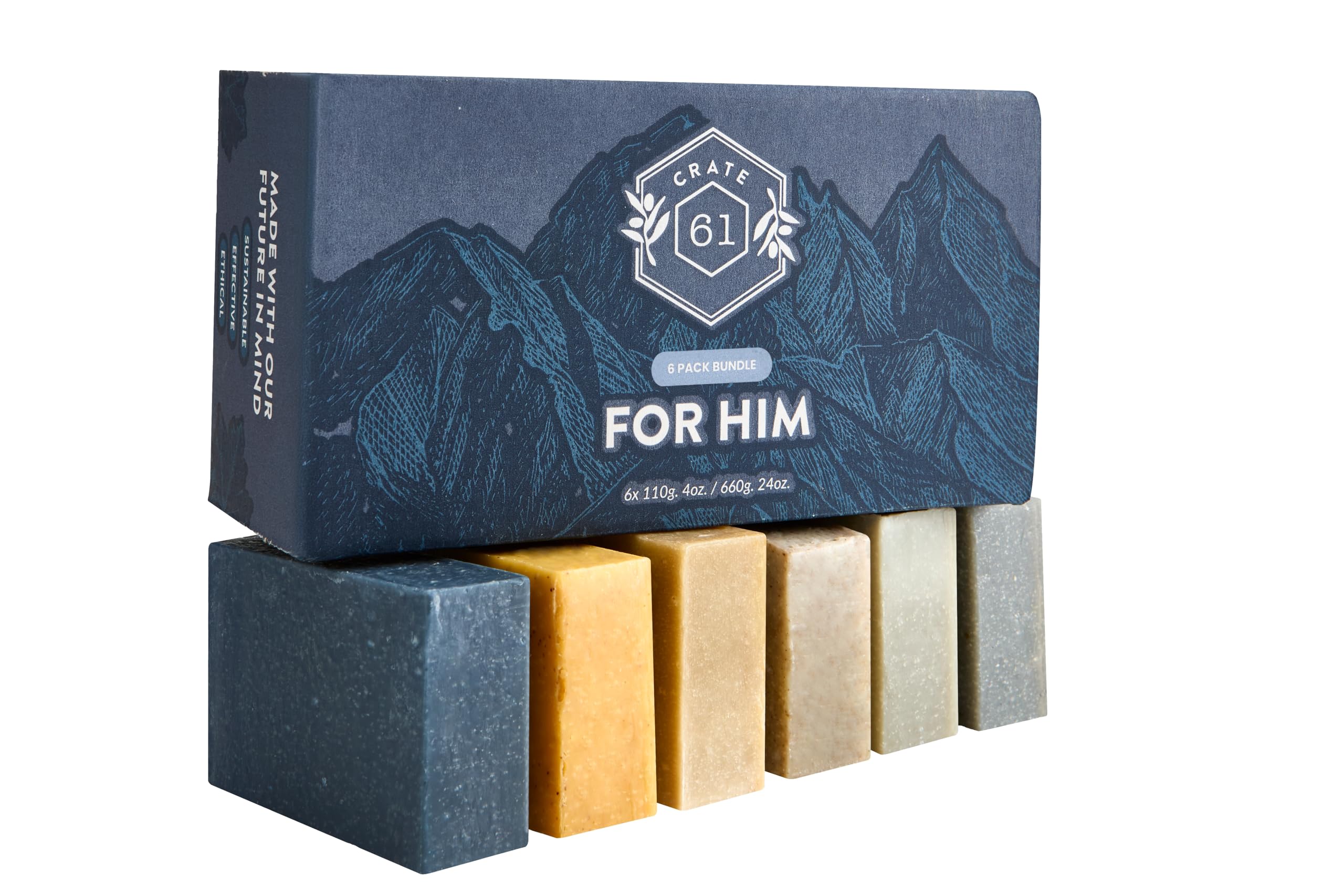 Crate 61, Handmade in Canada, Plant Based Cold Process Natural Bar Soap, With Premium Essential Oils, Dry Skin, Pack of 6 (For Him)