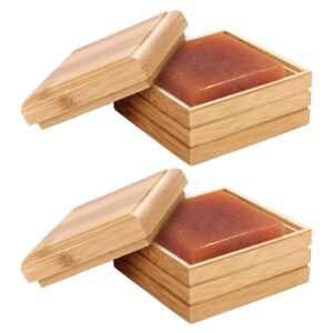 wood soap box, 2pack bamboo soap dish tray holder storage rack container hand craft bathtub shower dish accessories keeps soap dry for bathroom home outdoor hiking camping use