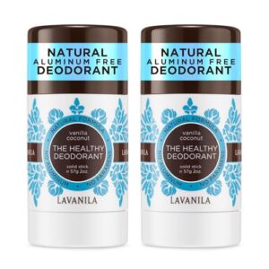 lavanila natural aluminum free deodorant 2-pack, vanilla coconut - the healthy deodorant for men and women, solid stick (2 ounce each), vegan