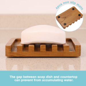 Soap Dish with Slanted Waterfall Design by HTB, Bar Soap Holder Teak Wood, Soap Saver for Shower, Bathroom, Sink, Kitchen and Countertop