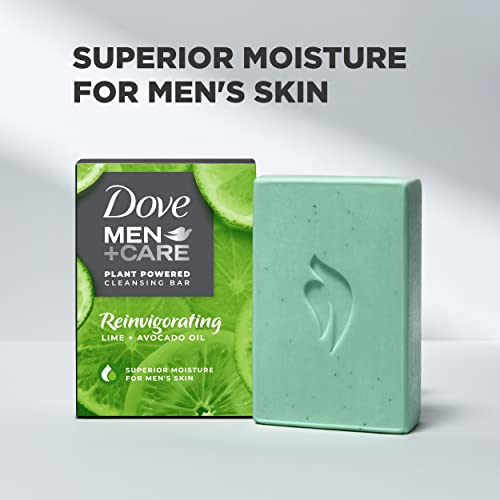 DOVE MEN + CARE Plant-Powered Natural Essential Oil Bar Soap Reinvigorating Lime + Avocado Oil to Clean and Hydrate Mens Skin 4-in-1 Bar Soap for Men's Body, Hair, Face and Shave. 5 oz