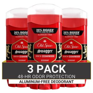 old spice aluminum free deodorant for men, 24/7 odor protection, 24/7 lasting freshness, red collection, swagger with cedarwood scent, 3.8 oz (pack of 3)