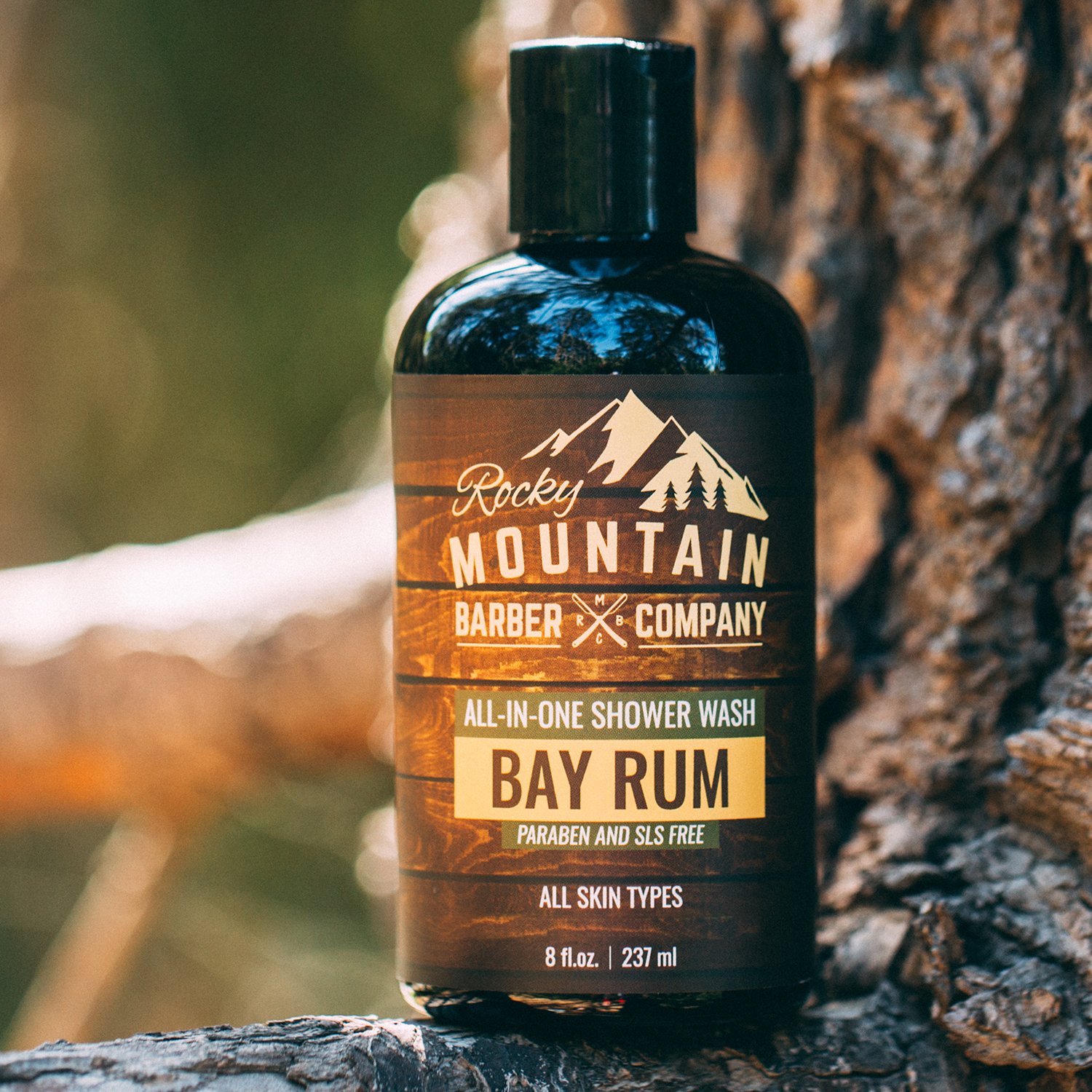 Rocky Mountain Barber Company Bay Rum All-In-One Body Wash - Shampoo, Body Wash, Conditioner, Face Wash & Beard Wash with Aloe Leaf Juice - 8 oz