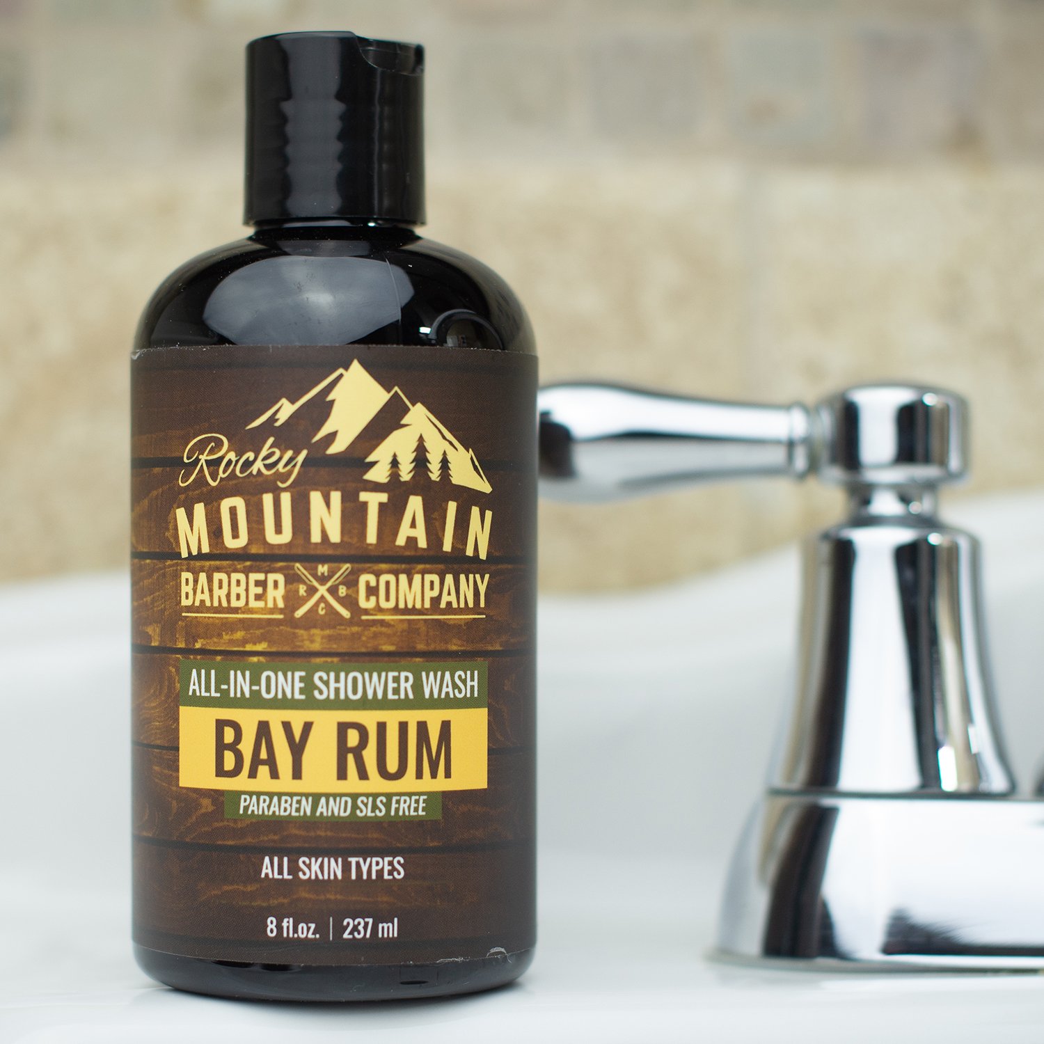 Rocky Mountain Barber Company Bay Rum All-In-One Body Wash - Shampoo, Body Wash, Conditioner, Face Wash & Beard Wash with Aloe Leaf Juice - 8 oz