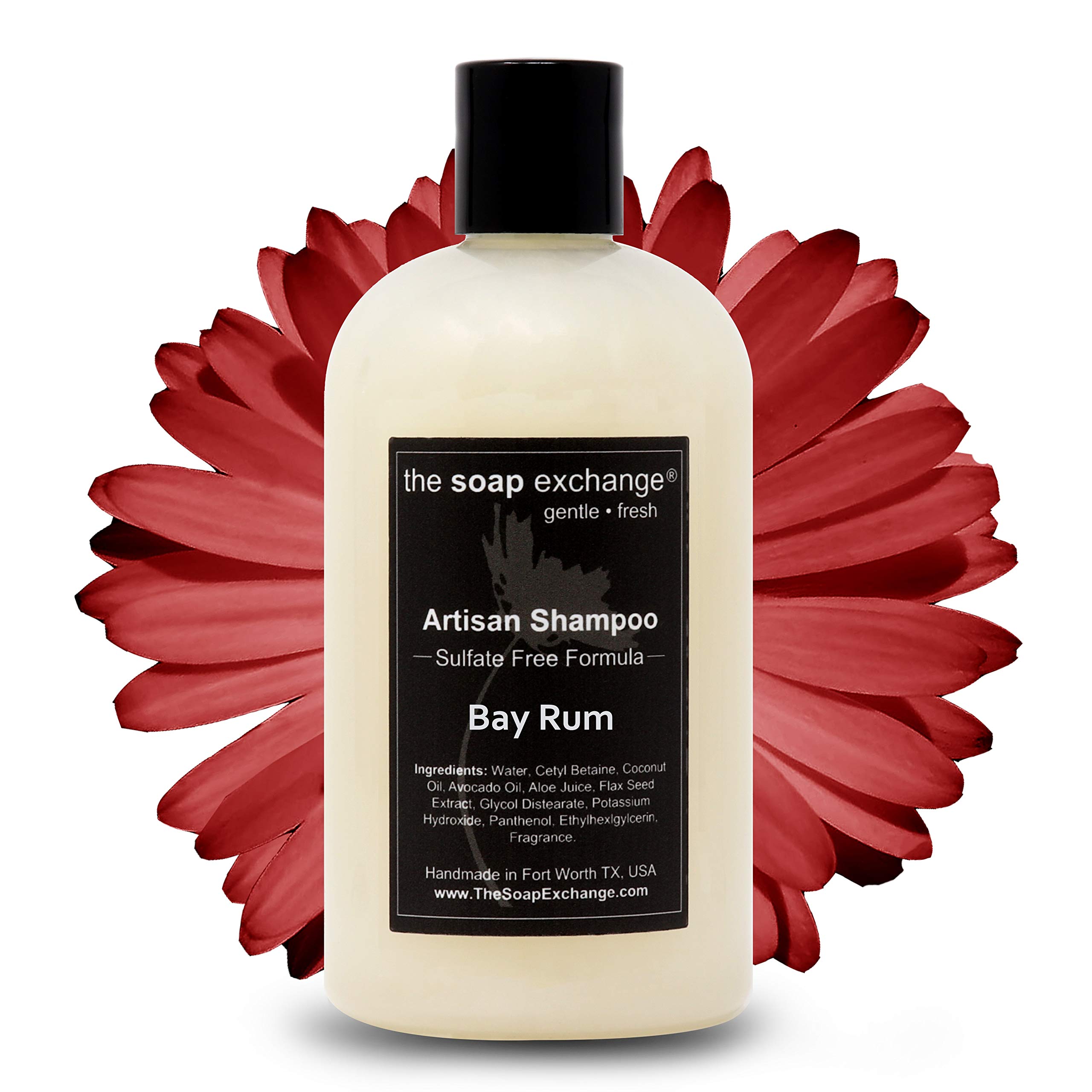 The Soap Exchange Hair Shampoo - Bay Rum Scent - Hand Crafted 12 fl oz / 354 ml Natural Artisan Hair Care, Gentle, Sulfate & Paraben Free, Cleanse, Moisturize, & Protect. Made in the USA.