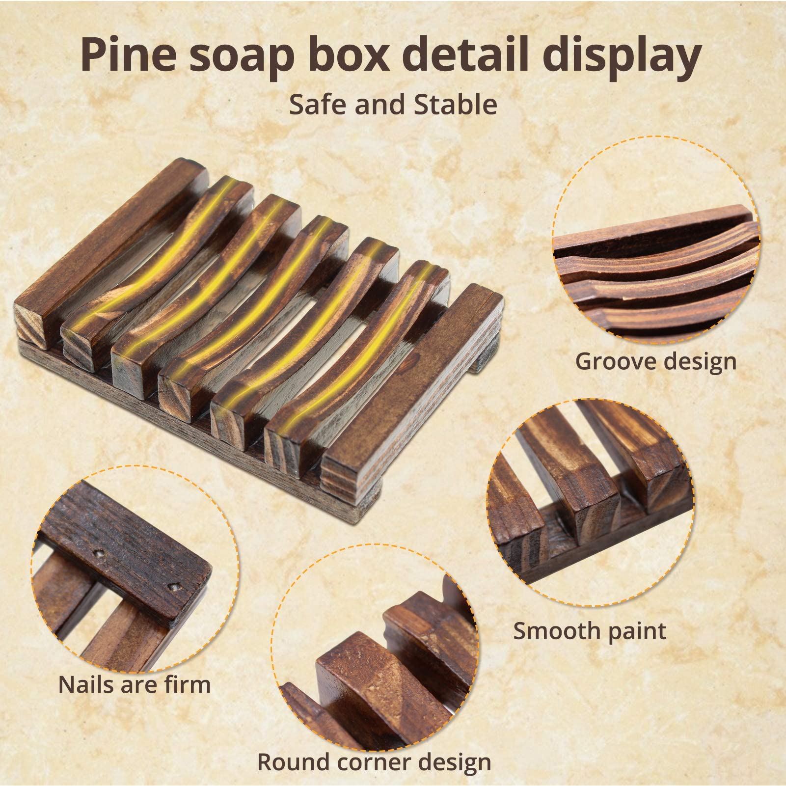 KUFUNG Soap Tray, Wooden Soap Dish, Soap Case Holder for Bathroom Shower Waterfall Drainer Kitchen, Keep Soap Dry & Easy to Clean