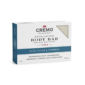 cremo exfoliating body bar with shea butter - blue cedar & cypress, 6 ounce