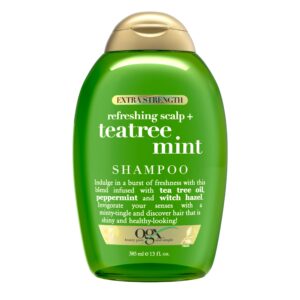 ogx extra strength refreshing scalp + teatree mint , invigorating scalp shampoo with tea tree & peppermint oil & witch hazel, paraben/ sulfate-free surfactants, 13 fl oz