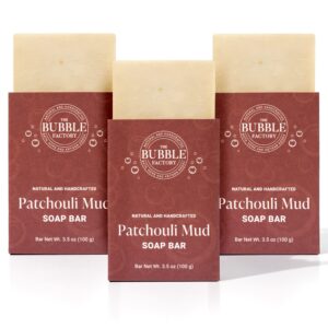 the bubble factory patchouli mud - handmade in the usa, palm oil free, all natural bar soap, 3 bars