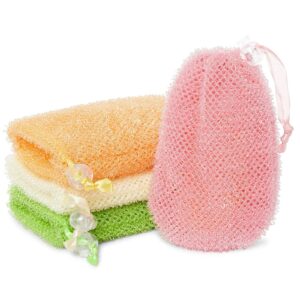 juvale 4 pack soap savers for bar soap with drawstring closure, mesh pouch for exfoliating (4 colors, 3.5 x 6 in)