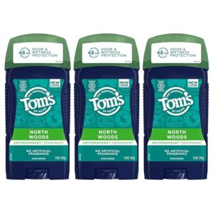 tom's of maine antiperspirant deodorant for men, north woods, 2.8 oz, pack of 3 (packaging may vary)