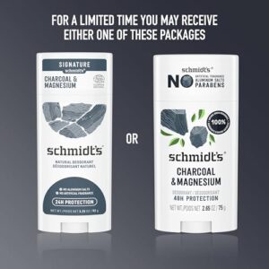 Schmidt's Aluminum-Free Vegan Deodorant Charcoal & Magnesium with 24 Hour Odor Protection, 2 Count for Women and Men, Natural Ingredients, Cruelty-Free, 2.65 oz