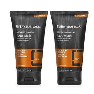 every man jack activated charcoal oil and acne defense skin clearing face wash for men - deeply cleanse pores and prevent acne breakouts with salicylic acid + coconut oil - 5 oz mens face wash - 2pack