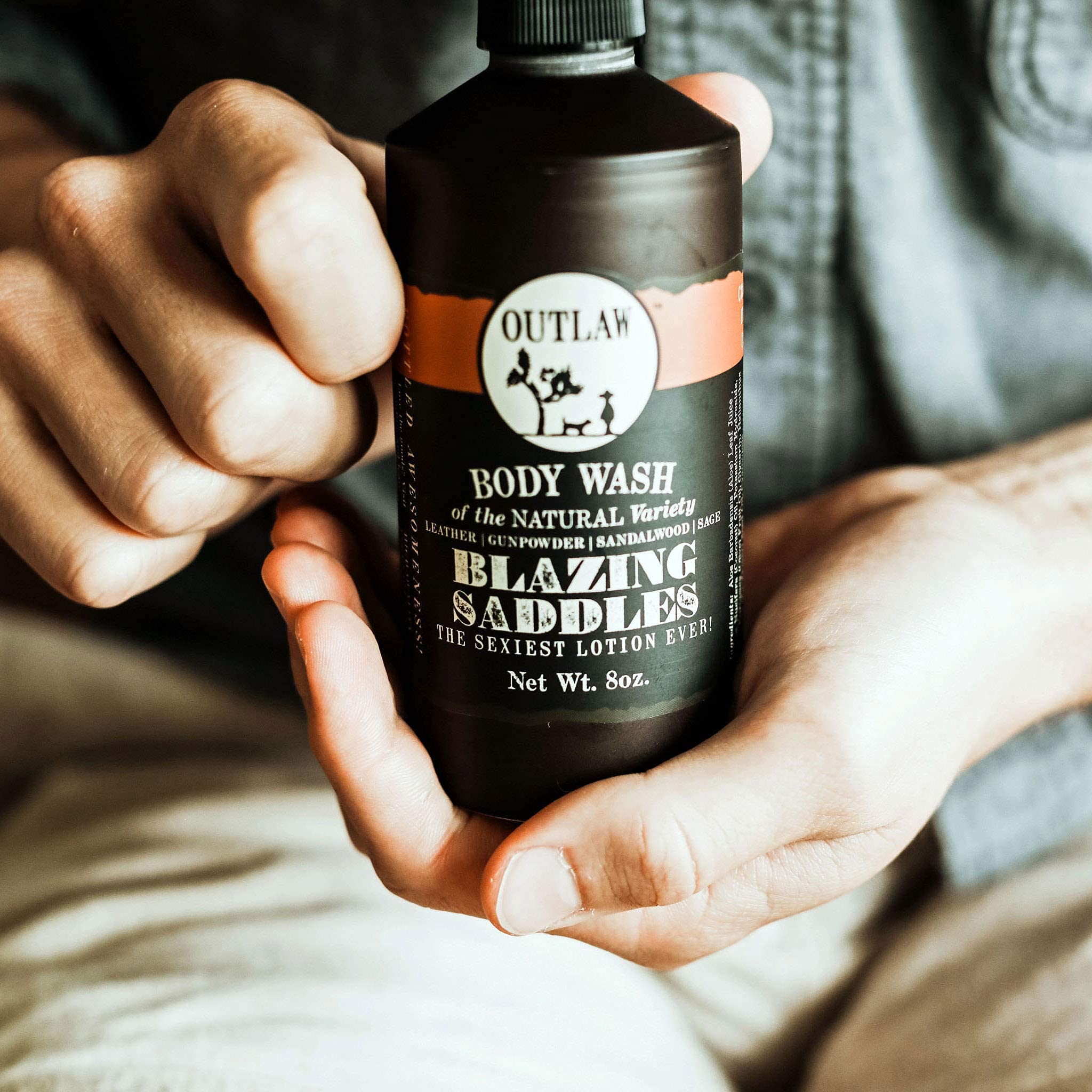 Blazing Saddles - The Sexiest Natural Body Wash Ever - Western Leather, Gunpowder, Sandalwood, and Sagebrush - Men's or Women's Body Wash - 8 fl. oz. - Outlaw