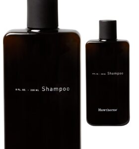 hawthorne men's natural shampoo. for an effective plant-derived cleanse for you hair and scalp with tea tree oil and peppermint oil. invigorating natural geranium leaf scent. sulfate free, paraben free. 8 fl. oz.