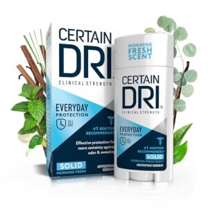 certain dri everyday strength clinical antiperspirant solid deodorant, hyperhidrosis treatment for men & women, morning fresh, 2.6oz, 1 pack