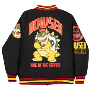 Nintendo Super Mario Bomber Jacket for Boys, Mario and Luigi Bomber Jacket (Bowser Black, Size 4)