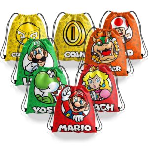 yopenmoune 12 pieces mario candy drawstring bag drawstring goodie favor bags for boys and girls cartoon birthday party decorations