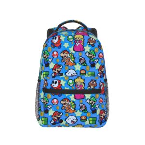 Dibhhui Teen 15.7Inch Cartoon Bros Backpack Lightweight Travel Casual Daypack 3D Printed Gaming Allover Character Bookbag Adjustable Shoulder Bag for Boys Girls Gift(Blue)