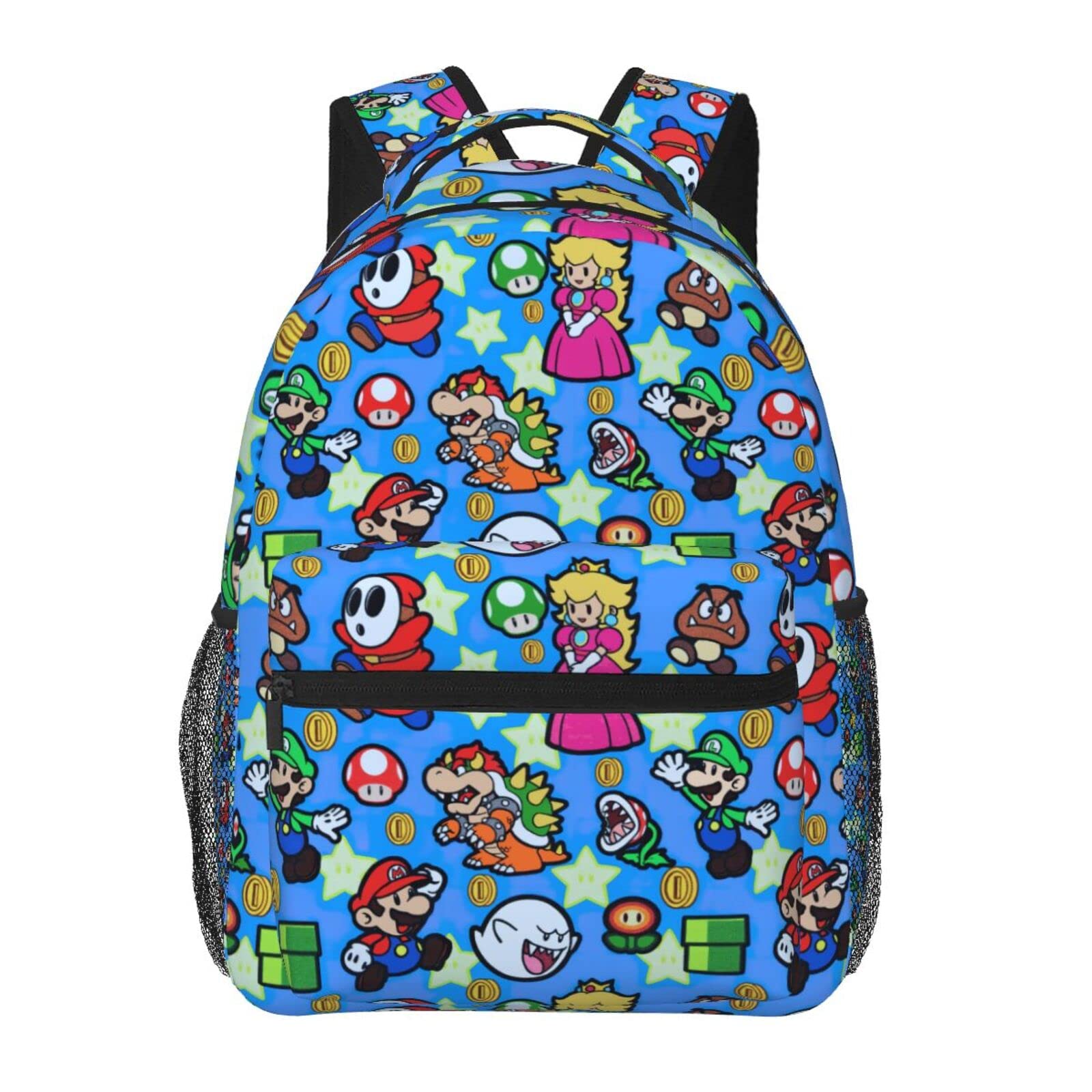 Dibhhui Teen 15.7Inch Cartoon Bros Backpack Lightweight Travel Casual Daypack 3D Printed Gaming Allover Character Bookbag Adjustable Shoulder Bag for Boys Girls Gift(Blue)