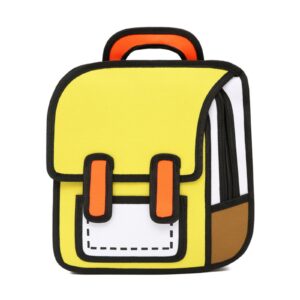 3d jump style kawaii backpack sketch cute cartoon 2d drawing from comic paper anime bookbag school supplies fun daypack (yellow)