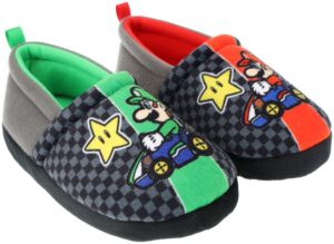 super mario boys slippers, mario kart mismatched a-line, black, size 10/11