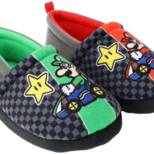 Super Mario Boys Slippers, Mario Kart Mismatched A-Line, Black, Size 10/11