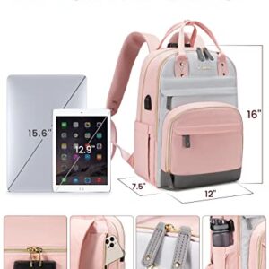 LOVEVOOK Laptop Backpack for Women, Fits 15.6 Inch Laptop Bag, Fashion Travel Work Anti-theft Bag, Business Computer Waterproof Backpack Purse, University Backpacks, Grey-Pink-Grey