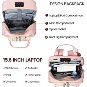 LOVEVOOK Laptop Backpack for Women, Fits 15.6 Inch Laptop Bag, Fashion Travel Work Anti-theft Bag, Business Computer Waterproof Backpack Purse, University Backpacks, Grey-Pink-Grey