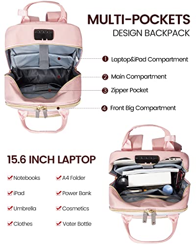 LOVEVOOK Laptop Backpack for Women, Fits 15.6 Inch Laptop Bag, Fashion Travel Work Anti-theft Bag, Business Computer Waterproof Backpack Purse, University Backpacks, Grey-Pink-Grey