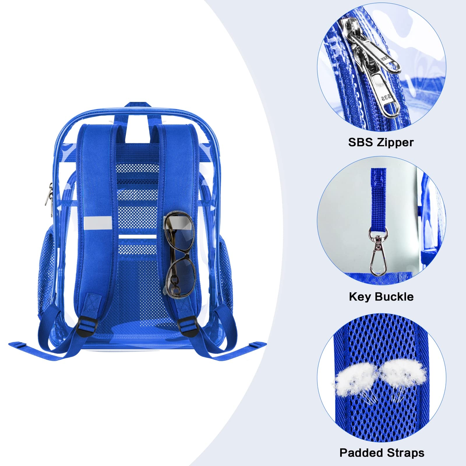 PAMANO Clear Backpack Transparent Heavy Duty See Through Bag for College Work Stadium Concert Travel Security, Blue