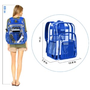 PAMANO Clear Backpack Transparent Heavy Duty See Through Bag for College Work Stadium Concert Travel Security, Blue