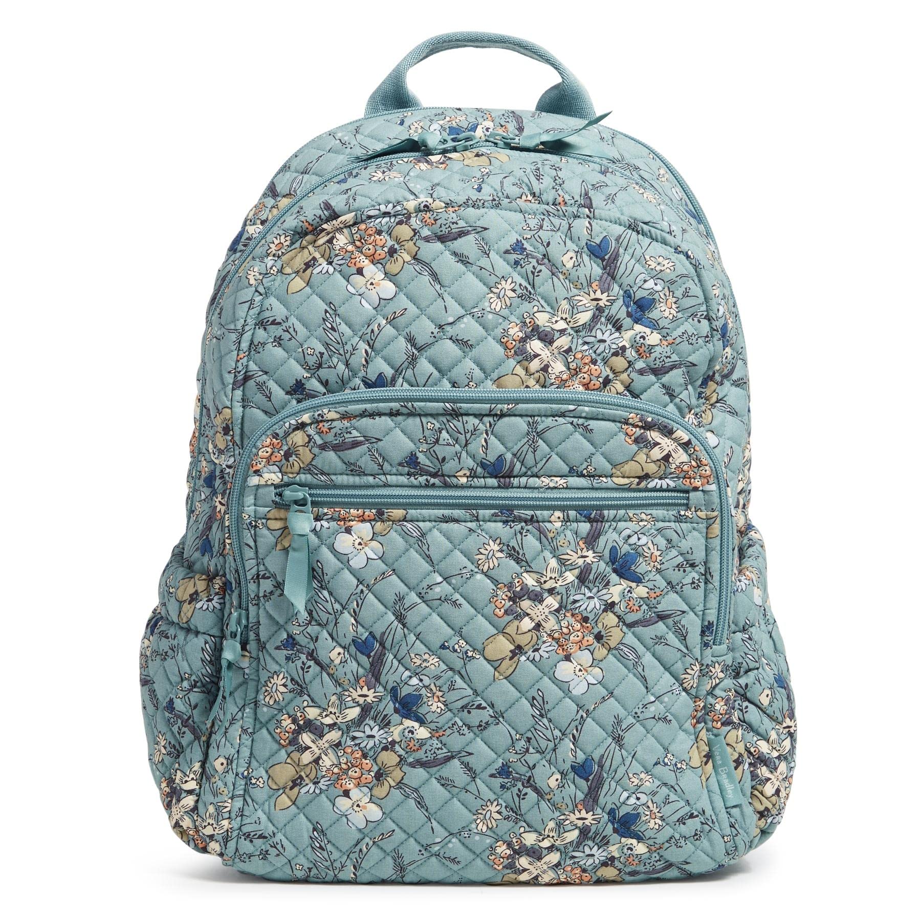 Vera Bradley Women's Cotton Campus Backpack, Sunlit Garden Sage - Recycled Cotton, One Size