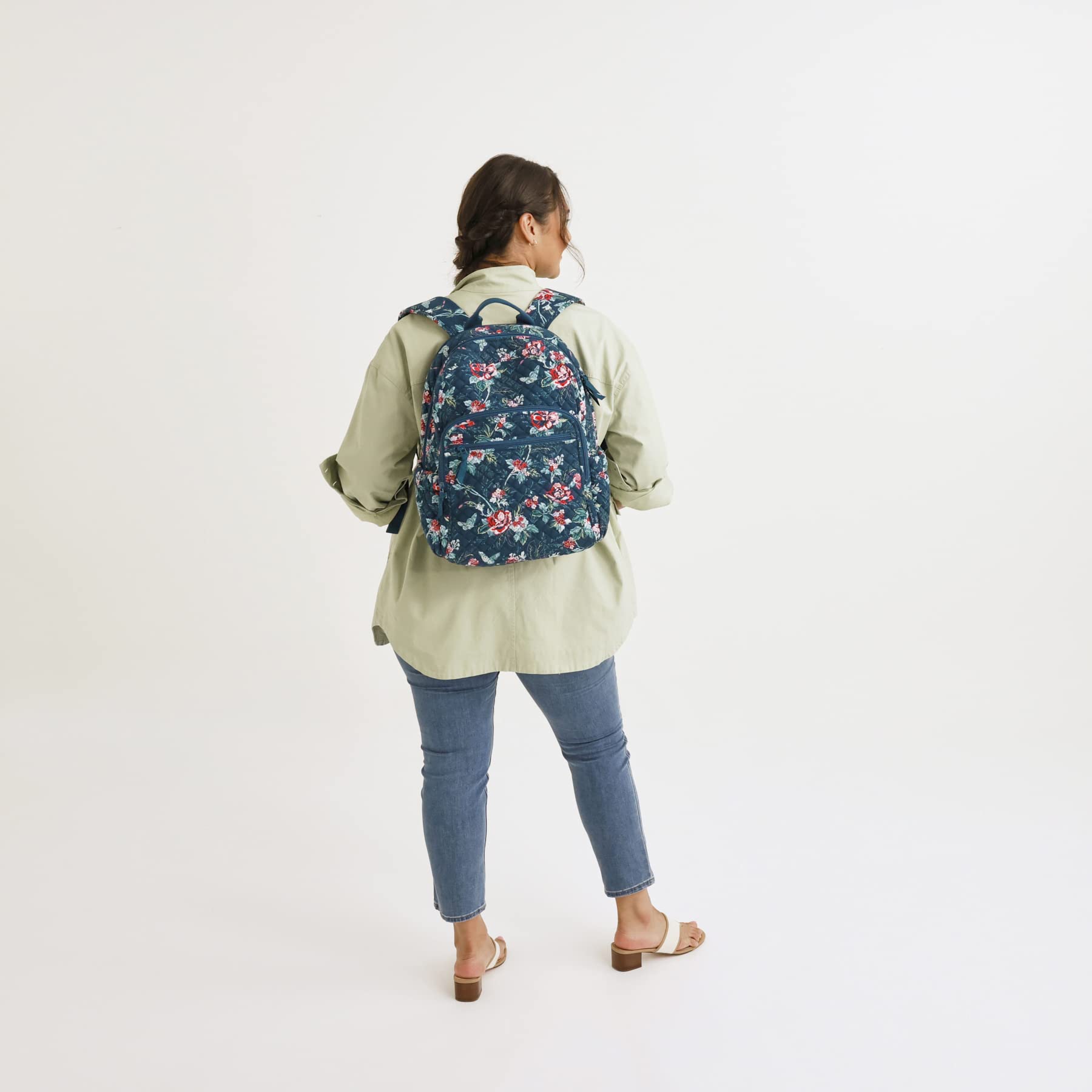 Vera Bradley Women's Cotton Campus Backpack, Sunlit Garden Sage - Recycled Cotton, One Size