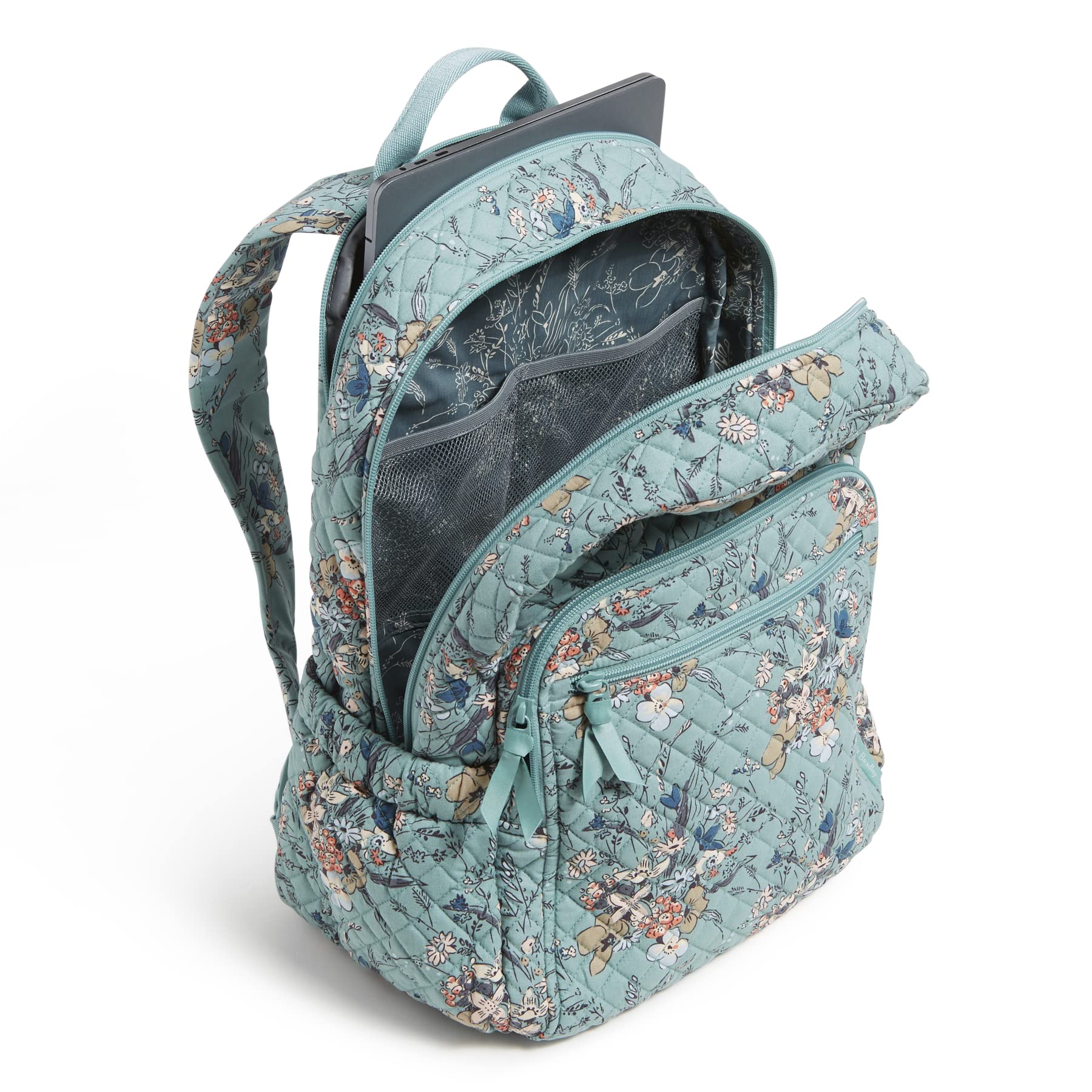 Vera Bradley Women's Cotton Campus Backpack, Sunlit Garden Sage - Recycled Cotton, One Size