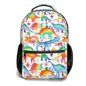 giwawa rainbow dinosaur school backpack for kids, cute dino doodle colorful animal print elementary bookbags with adjustable shoulder strap for boys girls laptop ipad tablet travel