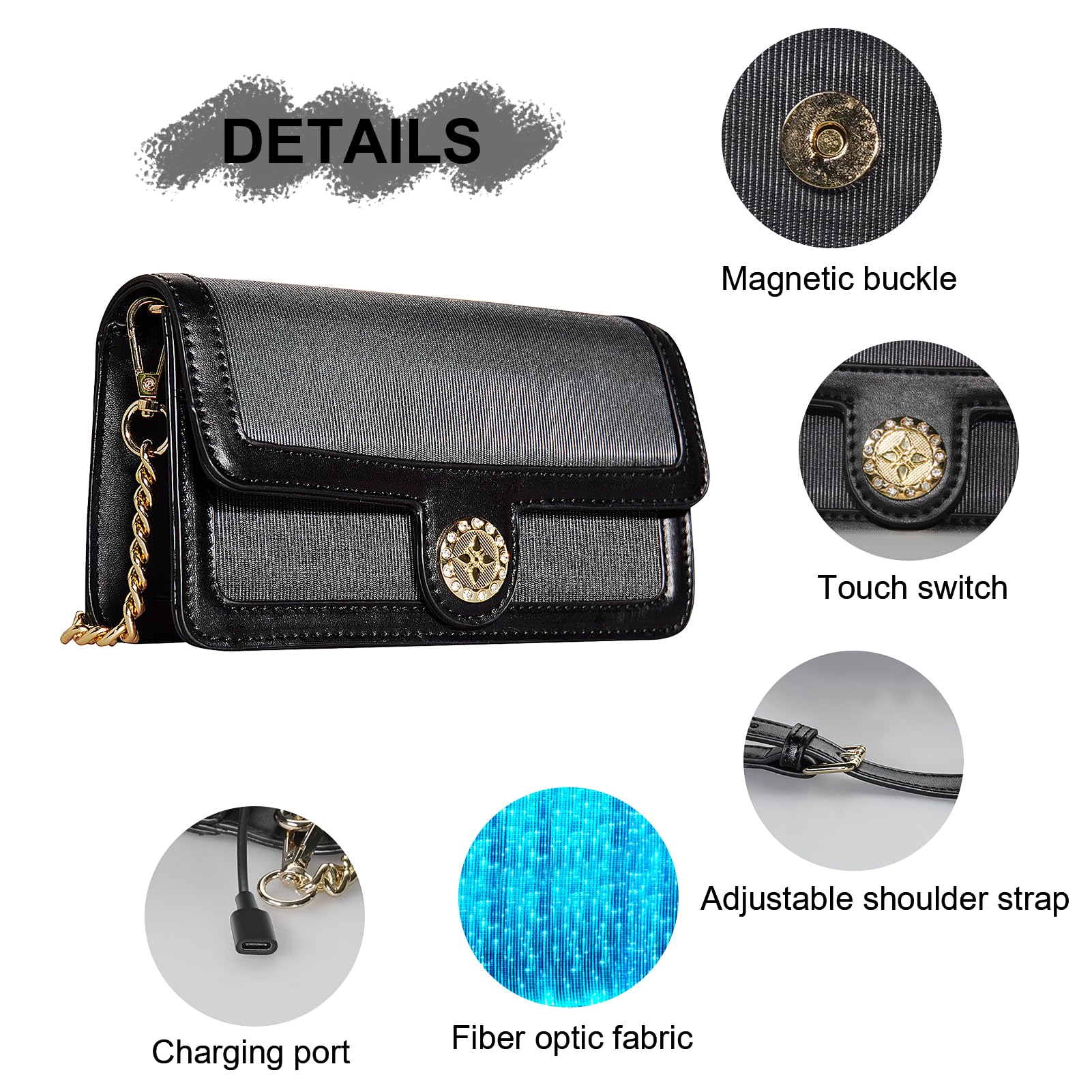 lumisonata LED Bags Light up Purse 7 Colors Festival Evening Clutch Luminous Crossbody Bag Glow Handbags Leather Shoulder Bag