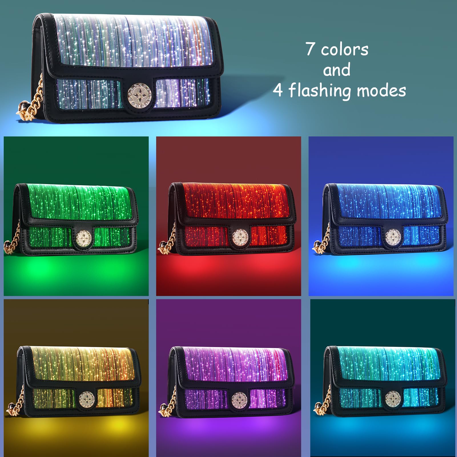 lumisonata LED Bags Light up Purse 7 Colors Festival Evening Clutch Luminous Crossbody Bag Glow Handbags Leather Shoulder Bag