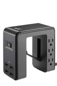 apc desk mount power station pe6u4, u-shaped surge protector with usb ports (4), desk clamp, 6 outlet, 1080 joules black