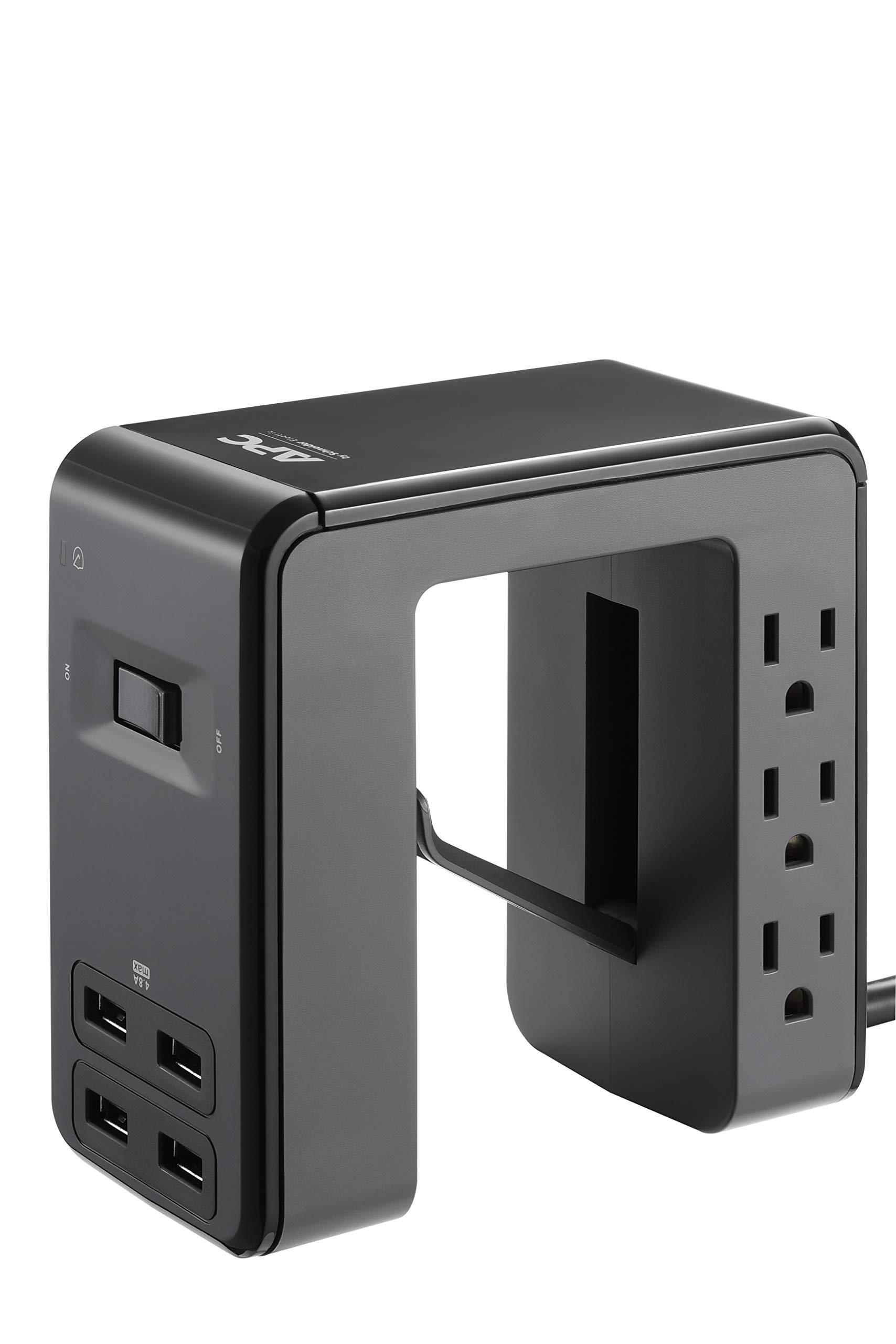 APC Desk Mount Power Station PE6U4, U-Shaped Surge Protector with USB Ports (4), Desk Clamp, 6 Outlet, 1080 Joules Black