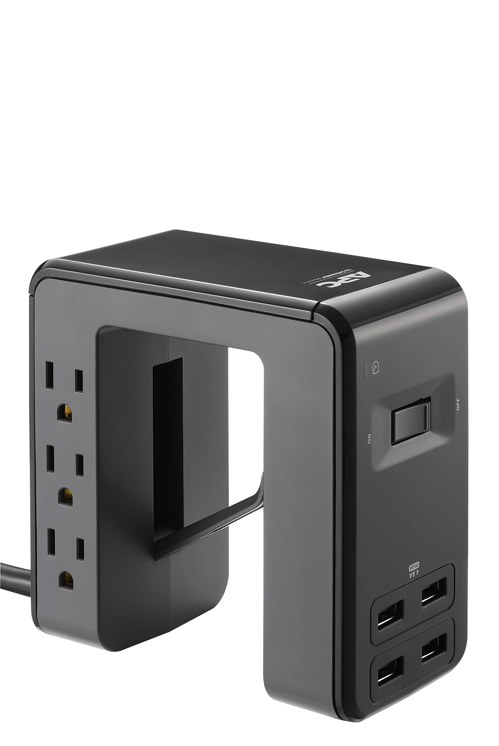 APC Desk Mount Power Station PE6U4, U-Shaped Surge Protector with USB Ports (4), Desk Clamp, 6 Outlet, 1080 Joules Black